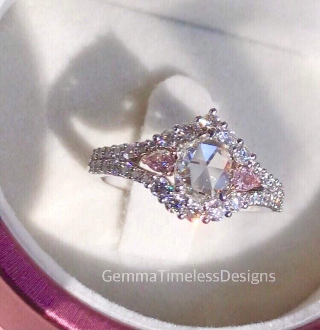 Natural Untreated Pink Diamond and Rose Cut Diamond 18k Gold Ring - Etsy