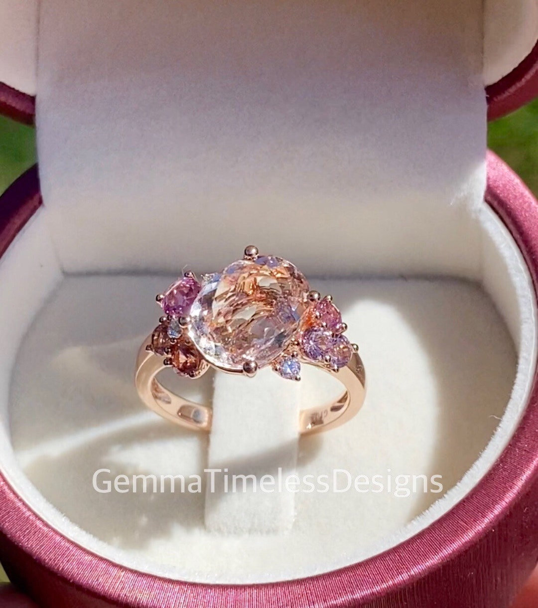 Natural Untreated Cluster Peach Morganite, Purple Sapphire, Pink ...