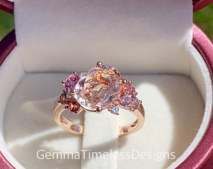 Custom Order-natural Untreated Cluster Peach Morganite, Purple Sapphire ...