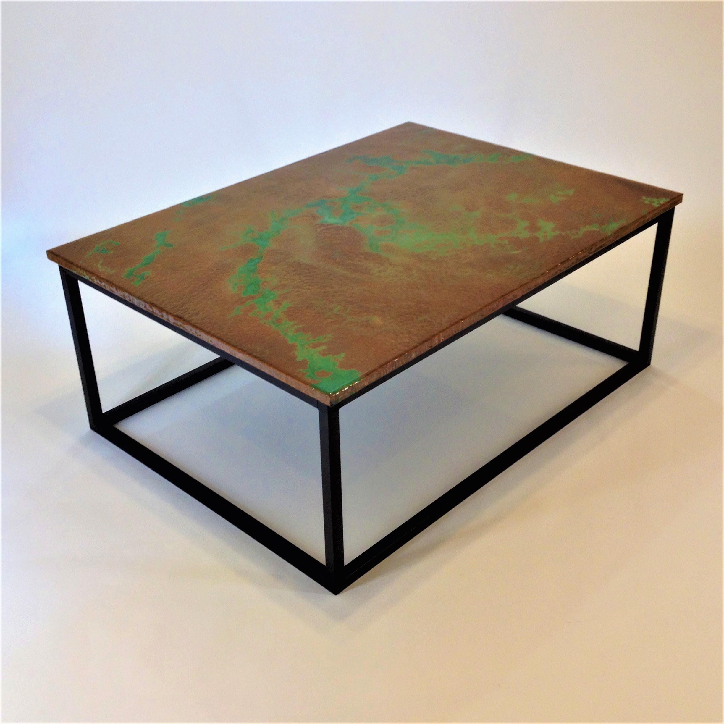Hammered Copper With Green Patina Coffee Table Epoxy Finish - Etsy