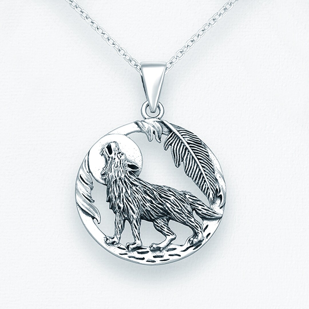 Sterling Silver Wolf Moon Pendant Necklace: Howling Wolf Jewelry - Etsy