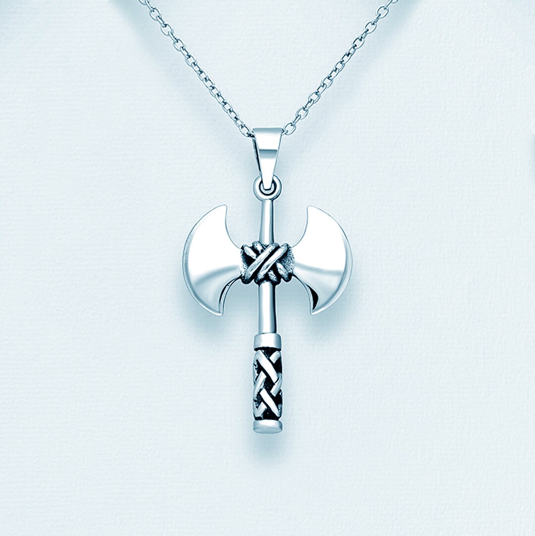 Double Bladed Axe Necklace, .925 Sterling Silver, Battle Axe Pendant ...