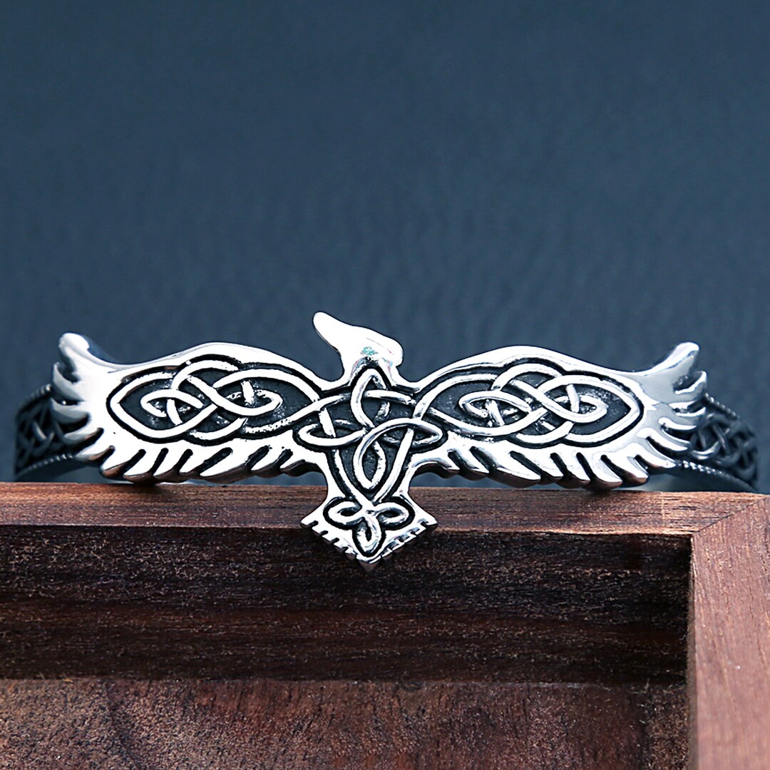 Celtic Raven Bracelet, Stainless Steel, Interwoven Knot Design, Norse ...