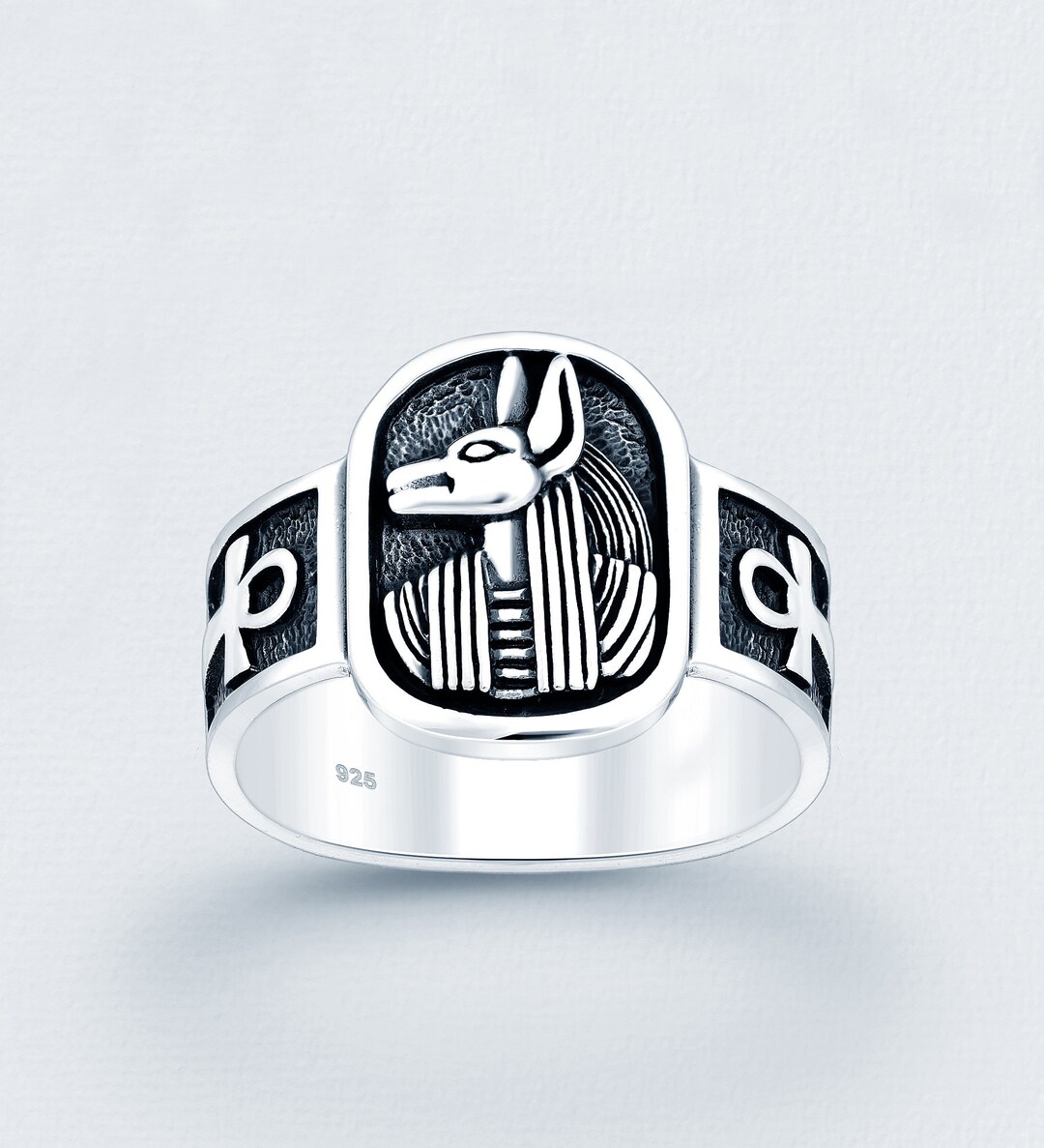 Egyptian Deity Anubis Ring, Solid .925 Sterling Silver, Egyptian God ...