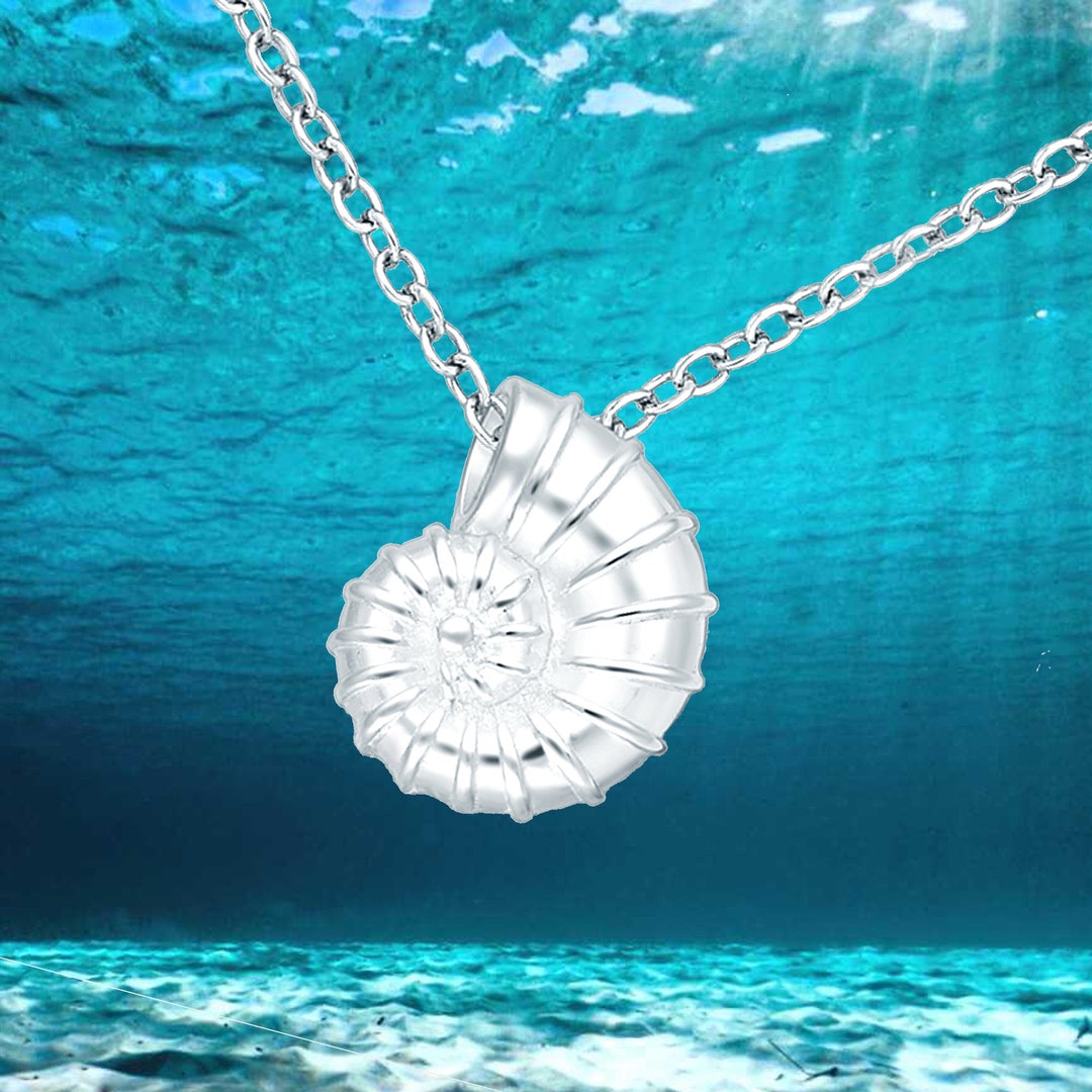 Nautilus Seashell Necklace, 925 Sterling Silver, Cutout Style Pendant ...