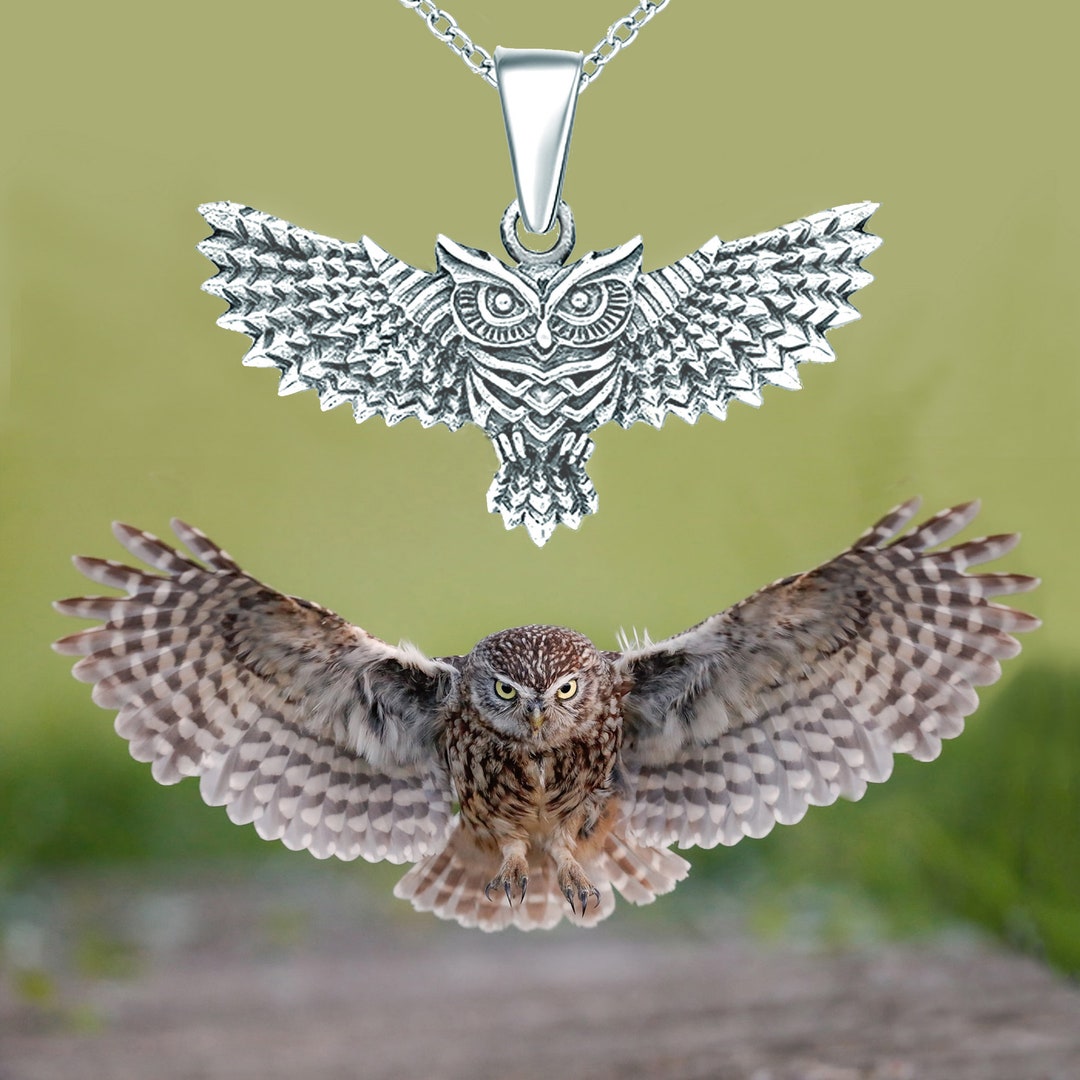 Sterling Silver Owl Necklace: Detailed Bird of Prey Pendant - Etsy