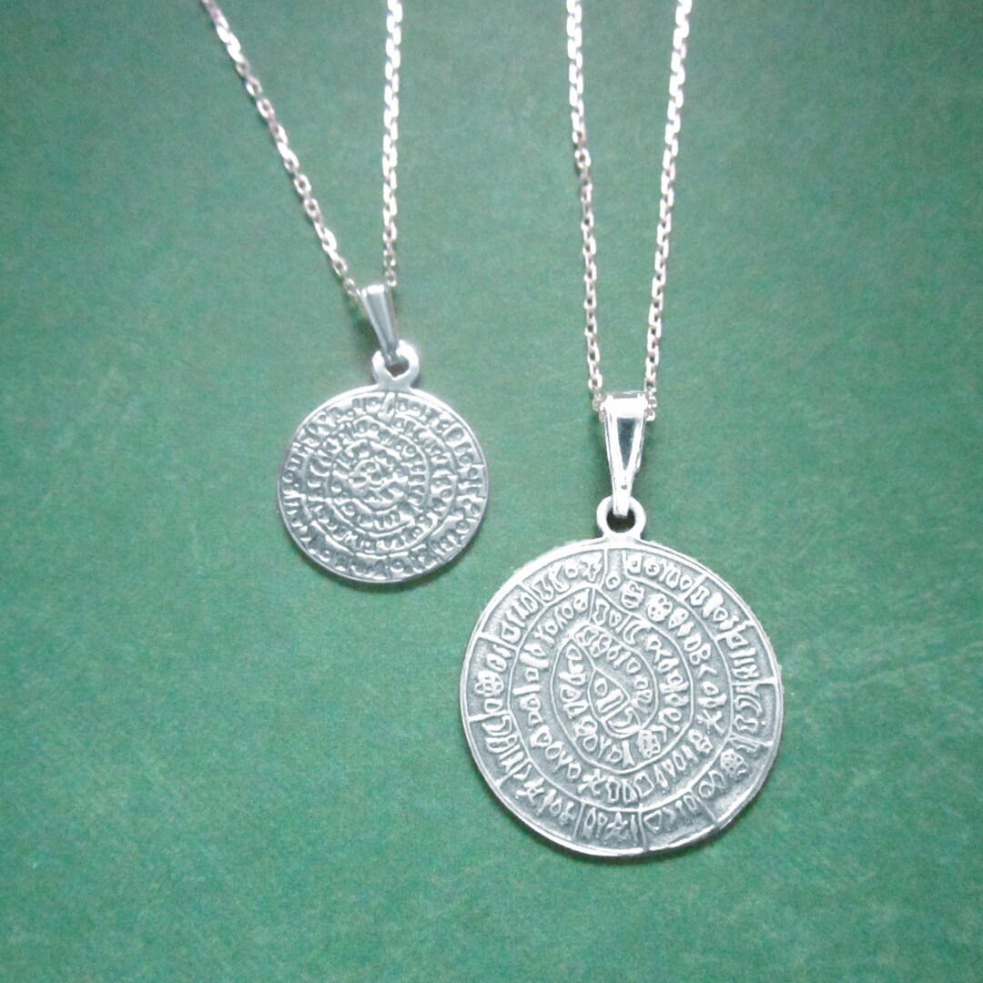 The Phaistos Disc Pendant, .925 Sterling Silver, Minoan Ancient Writing ...