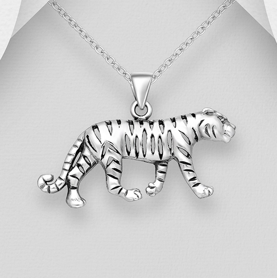 Tiger Necklace, .925 Sterling Silver, Tiger Pendant, Siberian, Bengal ...
