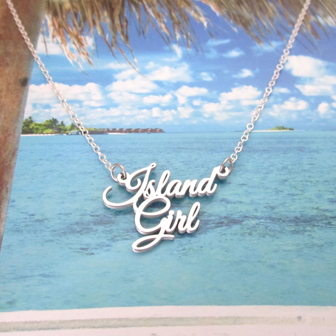 Island Girl Necklace, Stainless Steel Pendant, Tropical, Island, Word ...