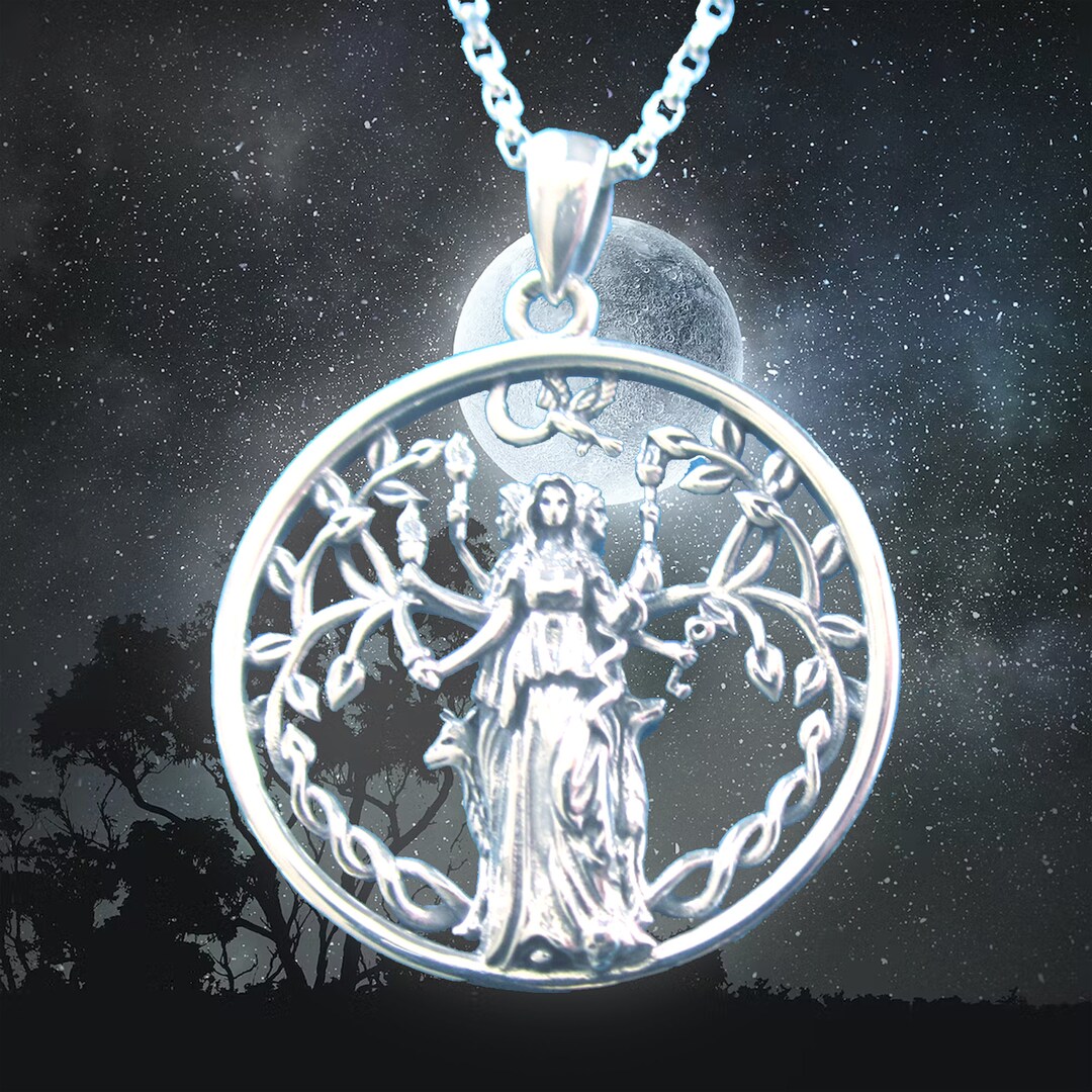 Triple Moon Goddess Necklace, 925 Sterling Silver, Reversible, Hecate ...
