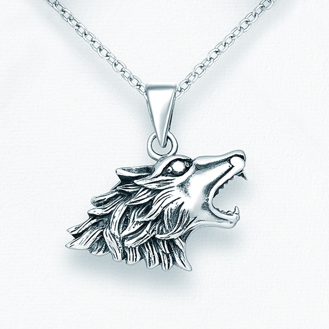 Wolf Howl Necklace, .925 Sterling Silver, Wolf Pendant, Wolf Head, Wolf ...