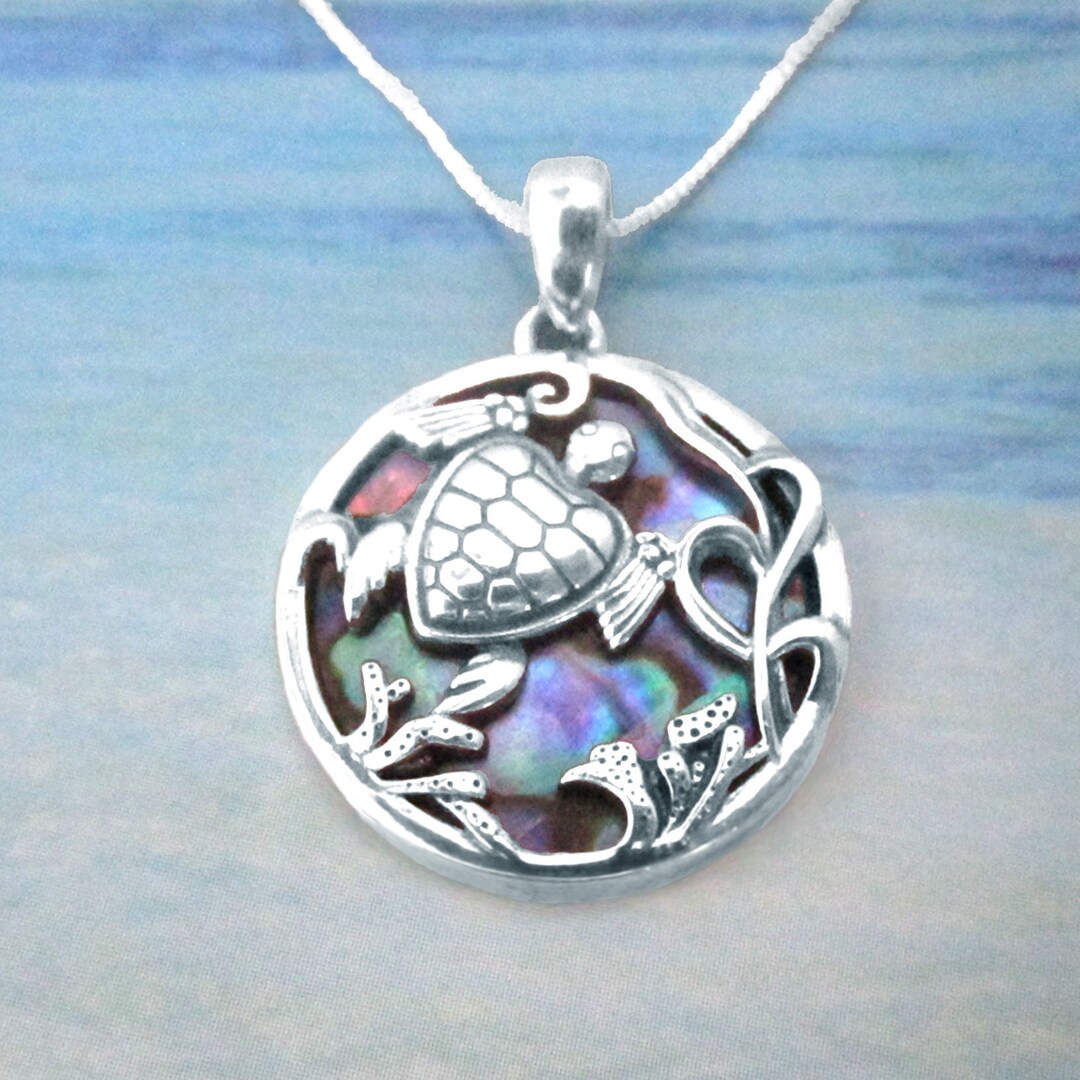 Underwater Turtle, .925 Sterling Silver, Unique Pendant, Pala Shell ...