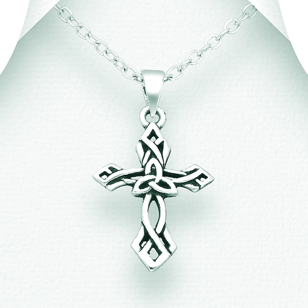Celtic Trinity Cross Necklace, .925 Sterling Silver, the Triquetra ...