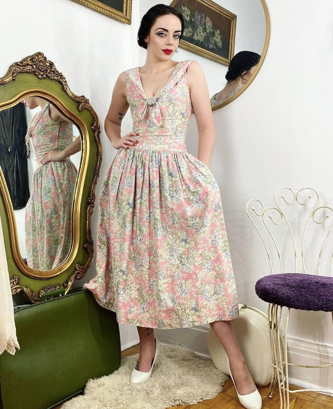 80s Light Pink Floral Summer Dress With Pockets - Etsy