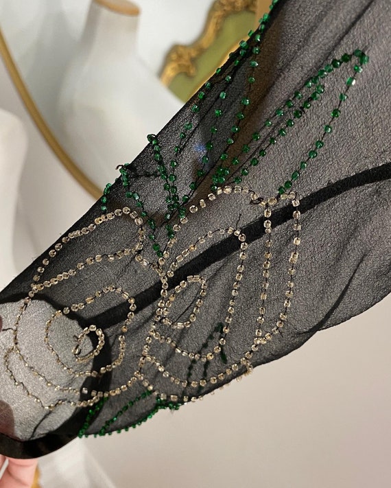 1920s Authentic Black Silk Flapper Dress with Rose Be… - Gem