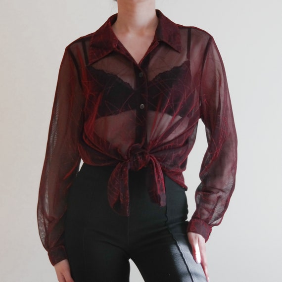 Retro transparent black and red blouse, oversize, uni… - Gem