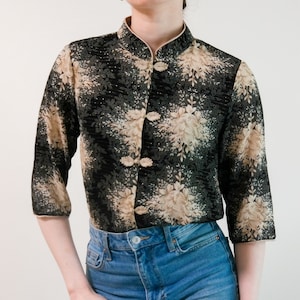 Glamorous Vintage Asian Style Top With Sparkles, Retro Floral Pattern ...