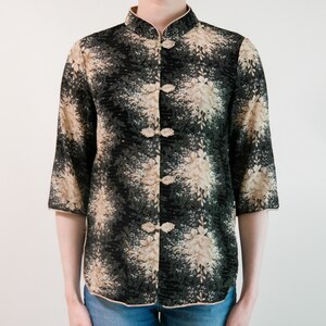 Glamorous Vintage Asian Style Top With Sparkles, Retro Floral Pattern ...