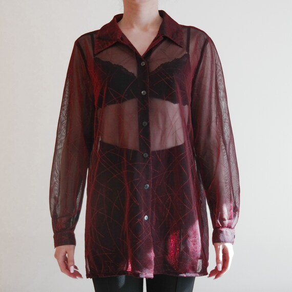 Retro transparent black and red blouse, oversize, uni… - Gem