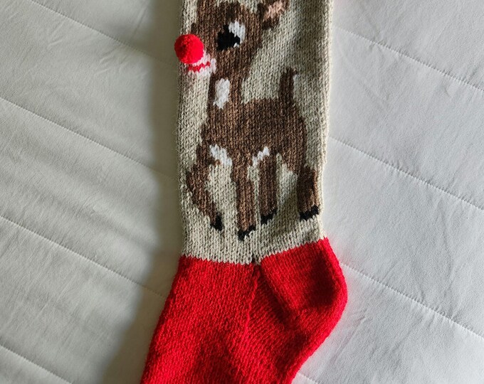 Personalized Hand Knit Rudolph Christmas Stocking - Etsy