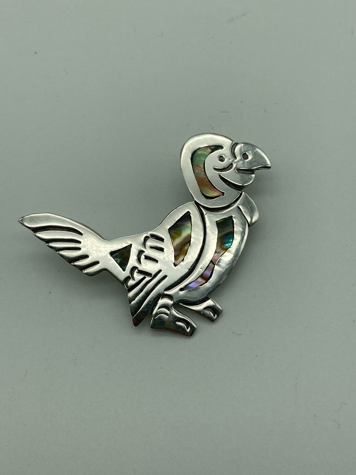 Vintage Sterling Silver Parrot Pin With Mother of Pearl Inlays - Etsy
