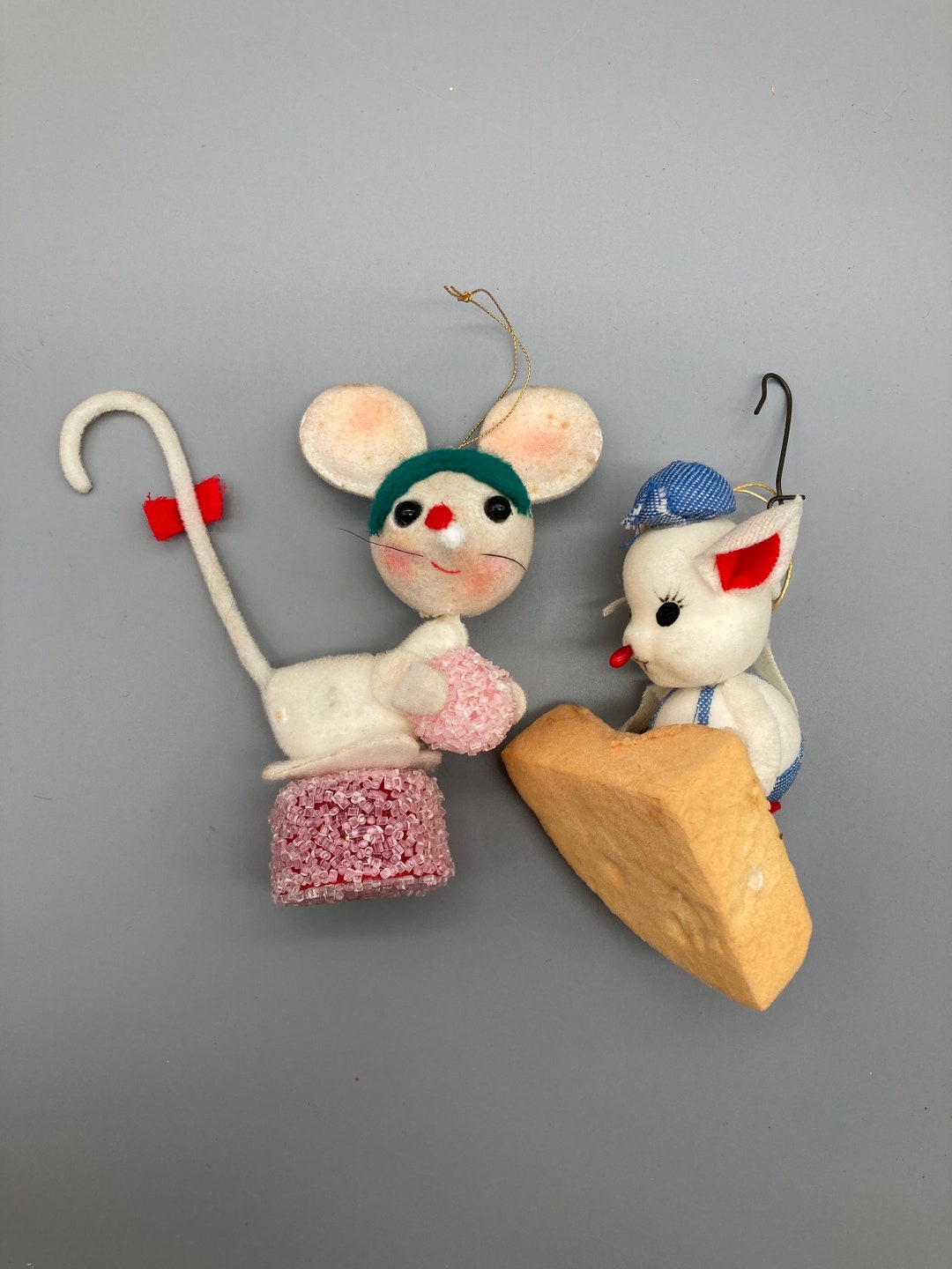 Vintage Christmas Ornaments Mouse With Cheese, Gumdrop Mouse Japan ...