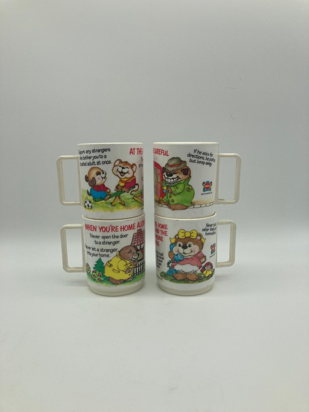 Vintage Stranger Danger Plastic Mugs Set of 4 Deko Plastics 80s Kids ...