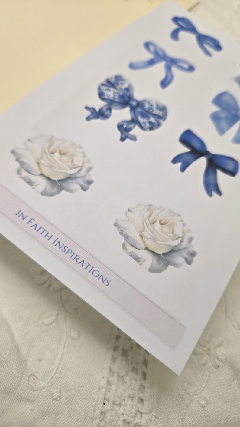 Bow Stickers, Sticker Collection, Blue Bows, Standard White Matte ...