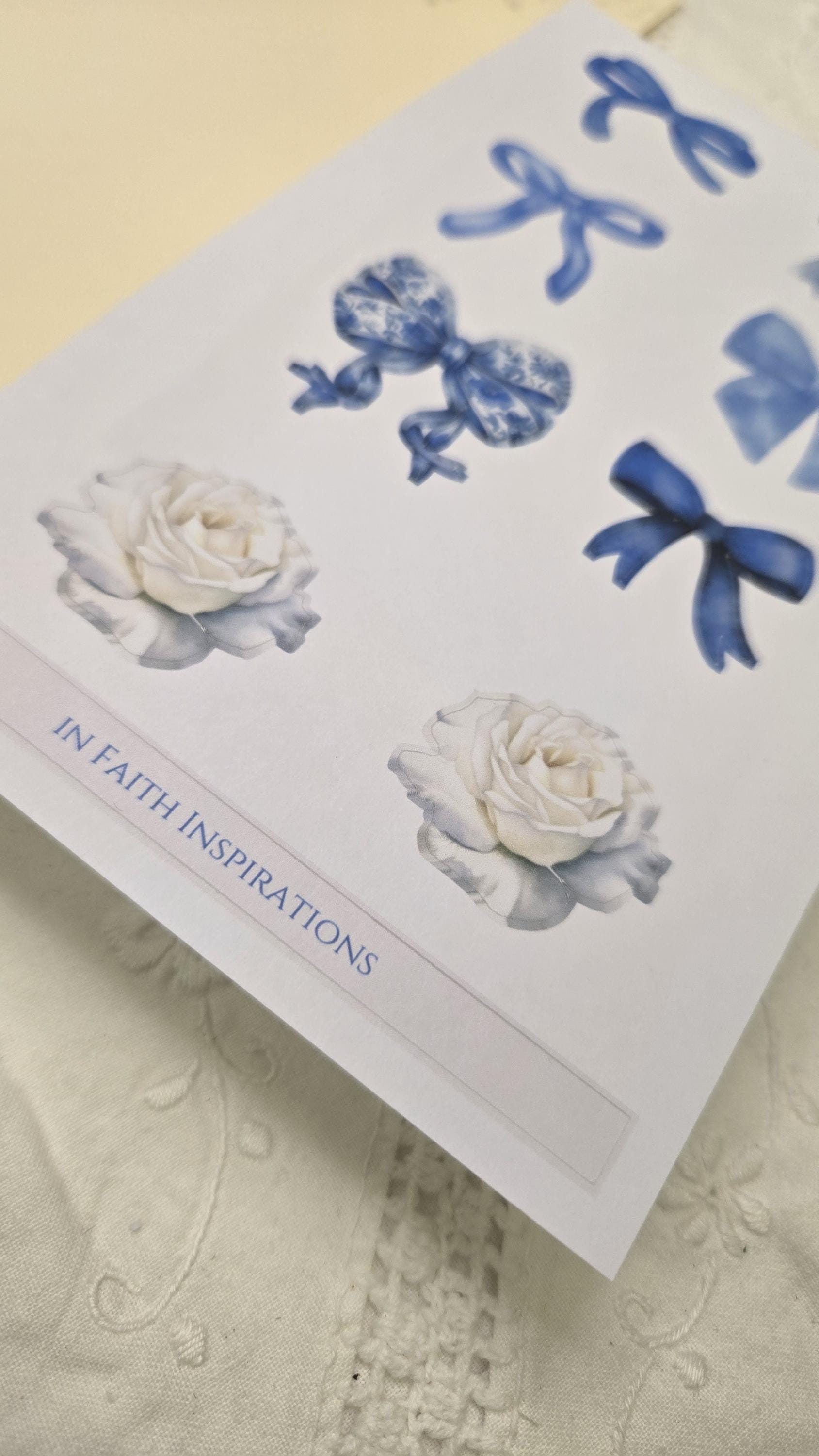 Bow Stickers, Sticker Collection, Blue Bows, Standard White Matte ...