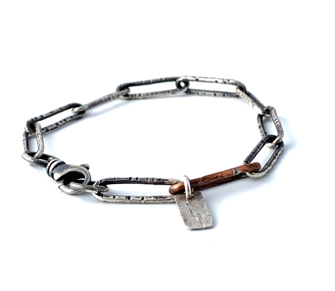 Mixed Metal Men’s Sterling Silver and Copper Large Link Bracelet ...