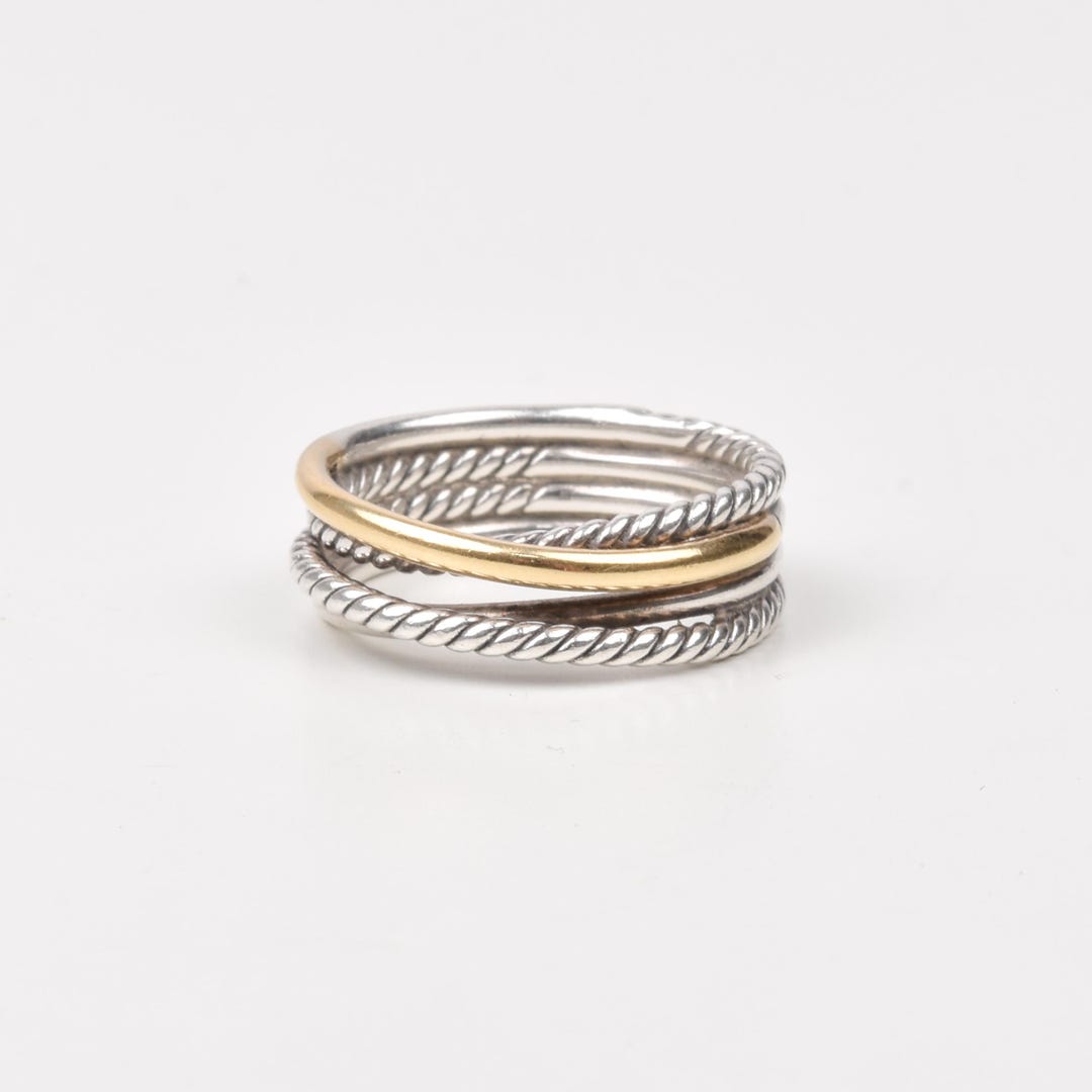 Vintage David Yurman Crossover Ring in Sterling Silver & 18k Gold, Two ...
