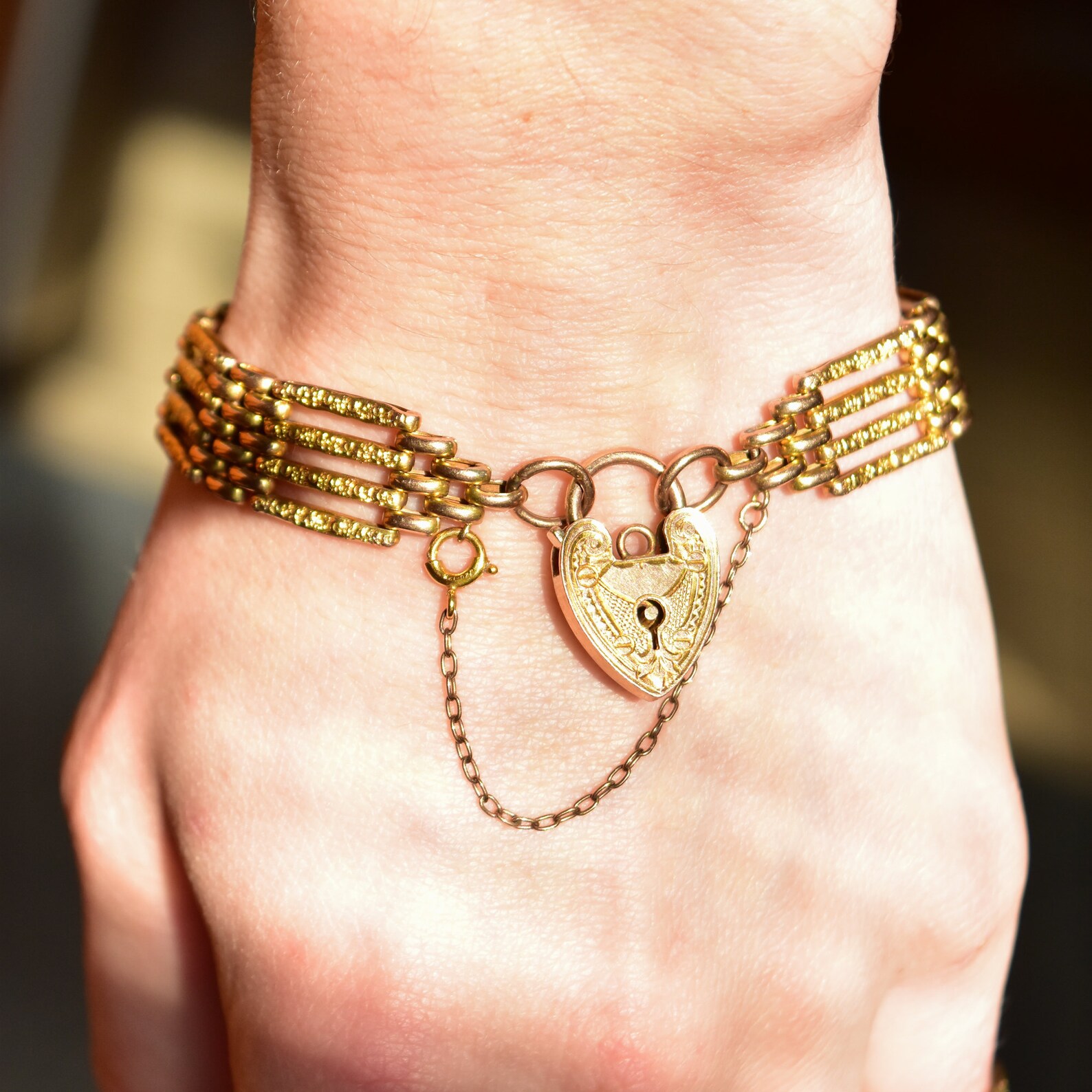 Victorian 9ct Gate Link Heart Lock Bracelet Engraved - Etsy