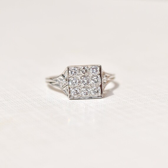 Edwardian Revival Platinum Diamond Grid Ring, .36 TCW… - Gem