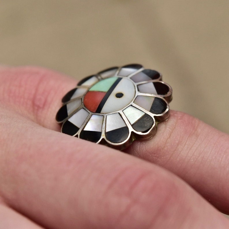 Signed Zuni Sun God Ring Silver Multi-stone Inlay Silver - Etsy