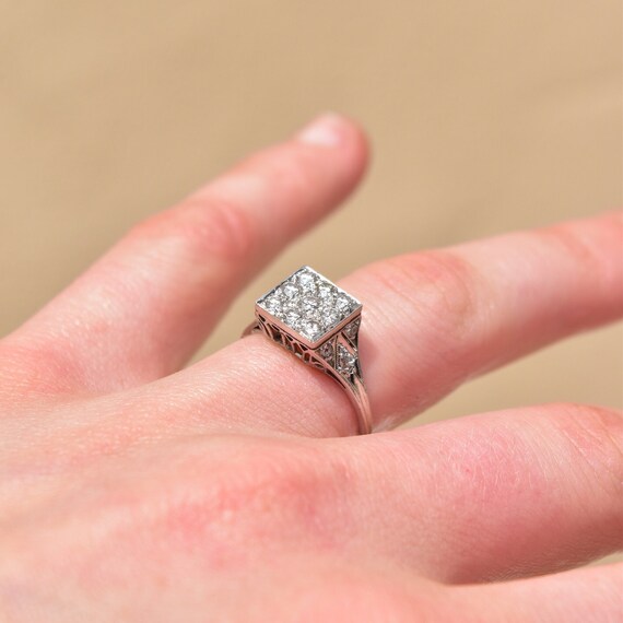 Edwardian Revival Platinum Diamond Grid Ring, .36 TCW… - Gem