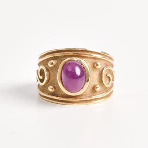 14K Gold Purple Ruby Etruscan Style Whimsical Statement Ring, Estate ...