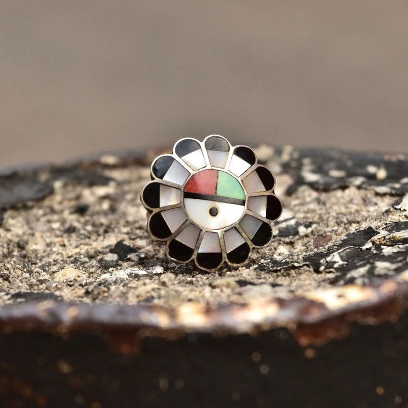 Signed Zuni Sun God Ring Silver Multi-stone Inlay Silver - Etsy