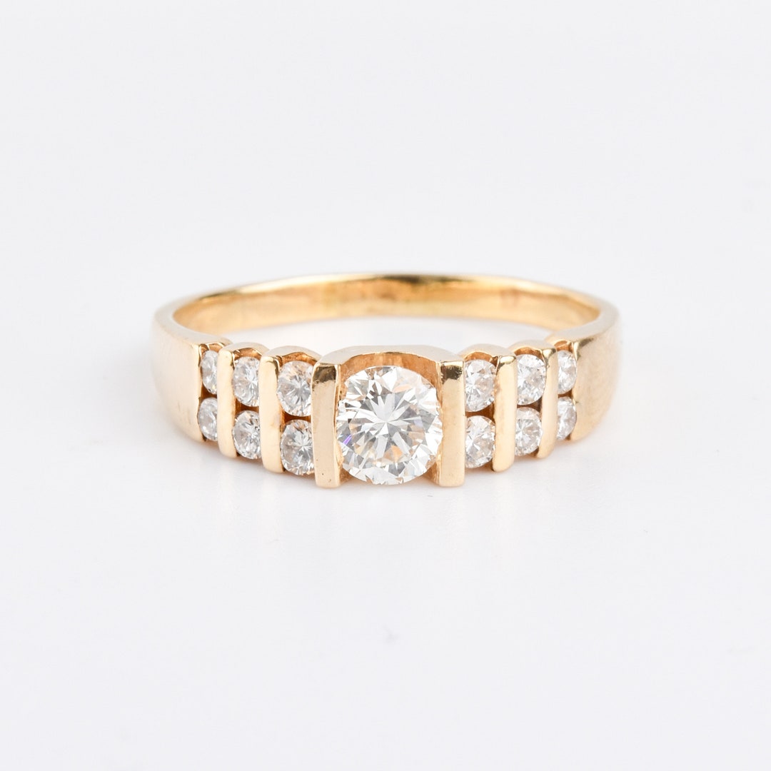 14K Channel-set Diamond Engagement Ring, 1 CT Center Stone, Estate ...