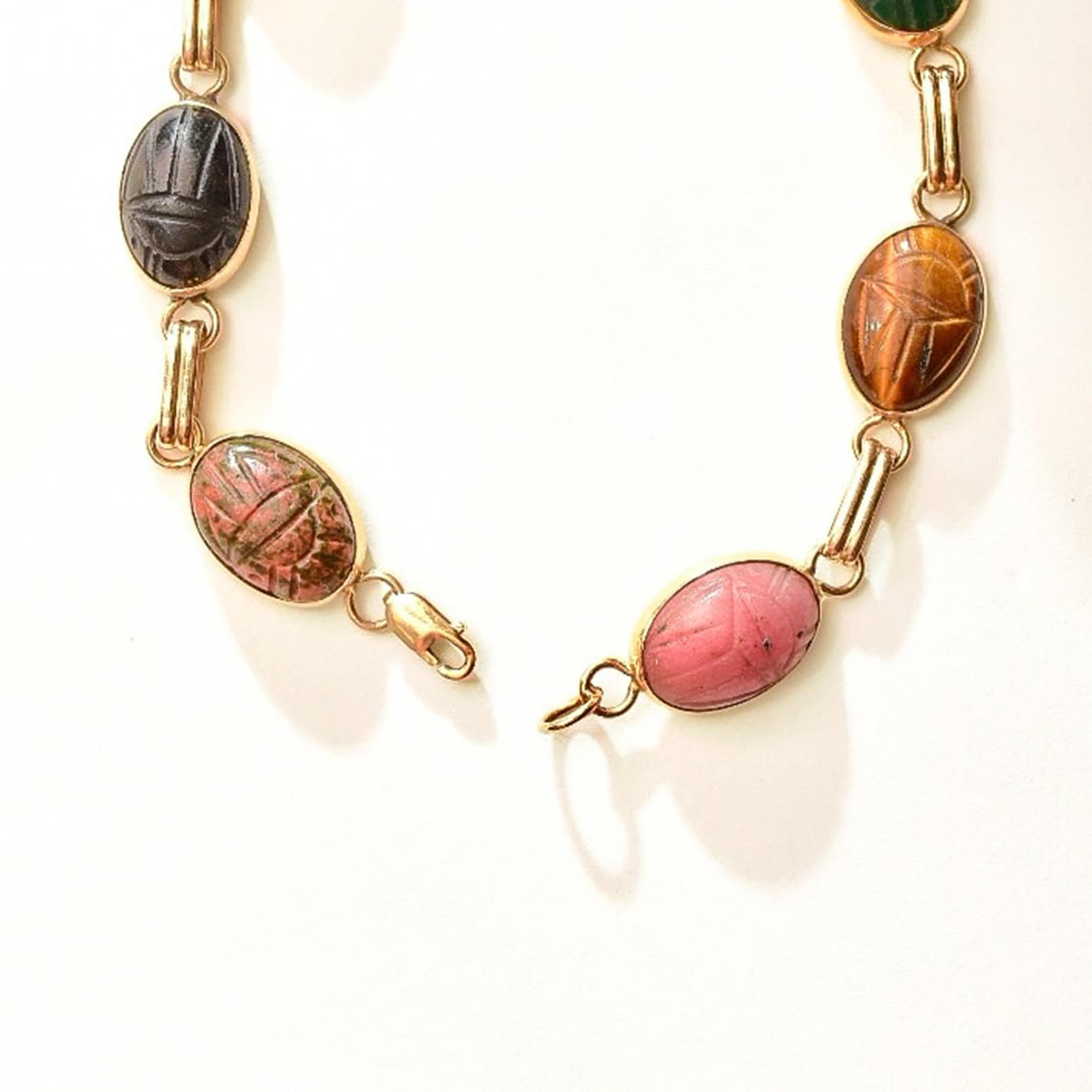 14K Yellow Gold Scarab Bracelet: Multi-stone Egyptian Revival - Etsy
