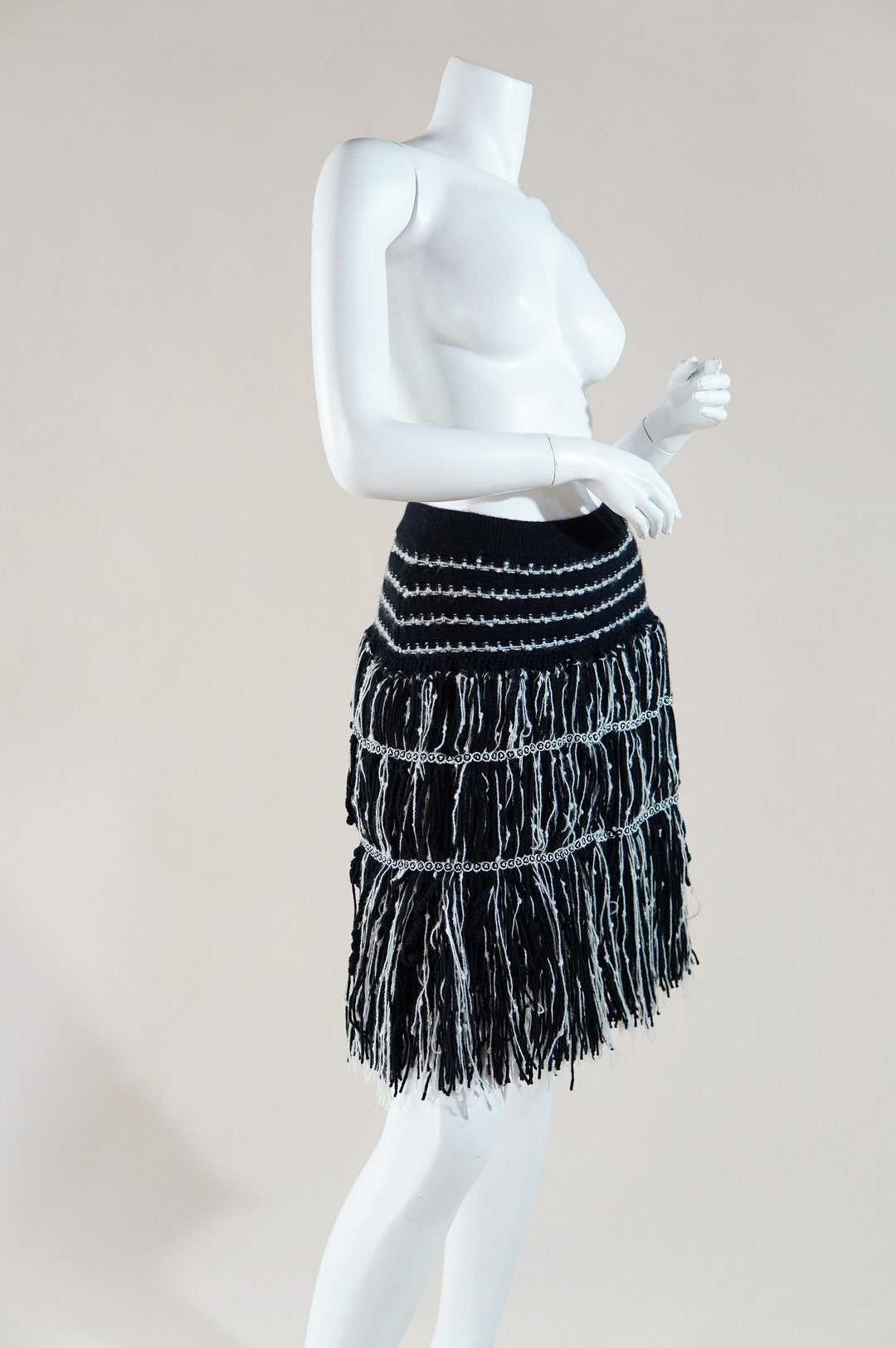 F/W 2010 Chanel Rare Runway & Campaign Black and White Cashmere Fringe ...