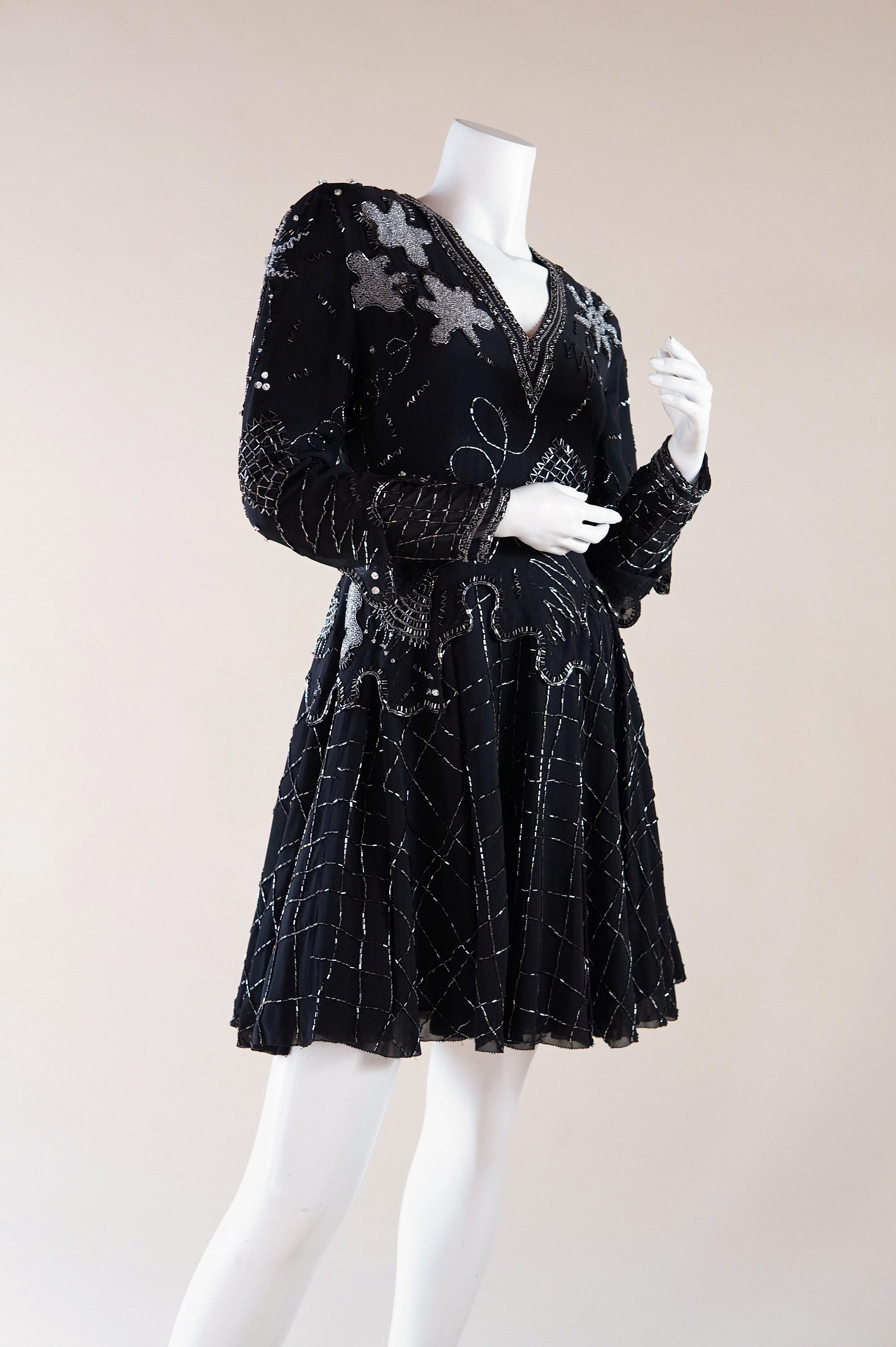 Fabrice Simon 1980s Silk Dress With Elaborate Beading - Fabrice New ...