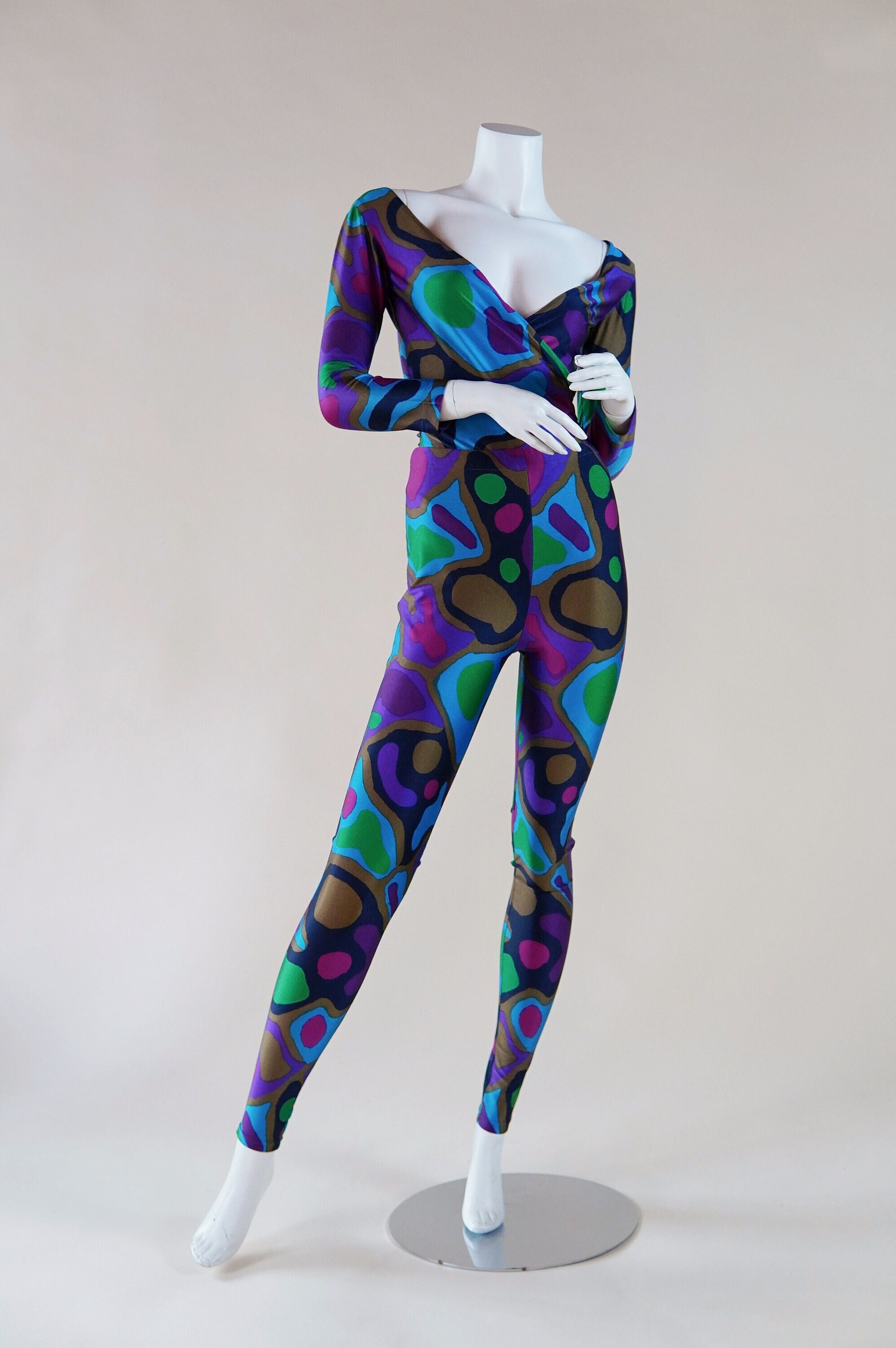 1980s Emanuel Ungaro Multi-coloured Spandex Set With Organic Shapes - Etsy