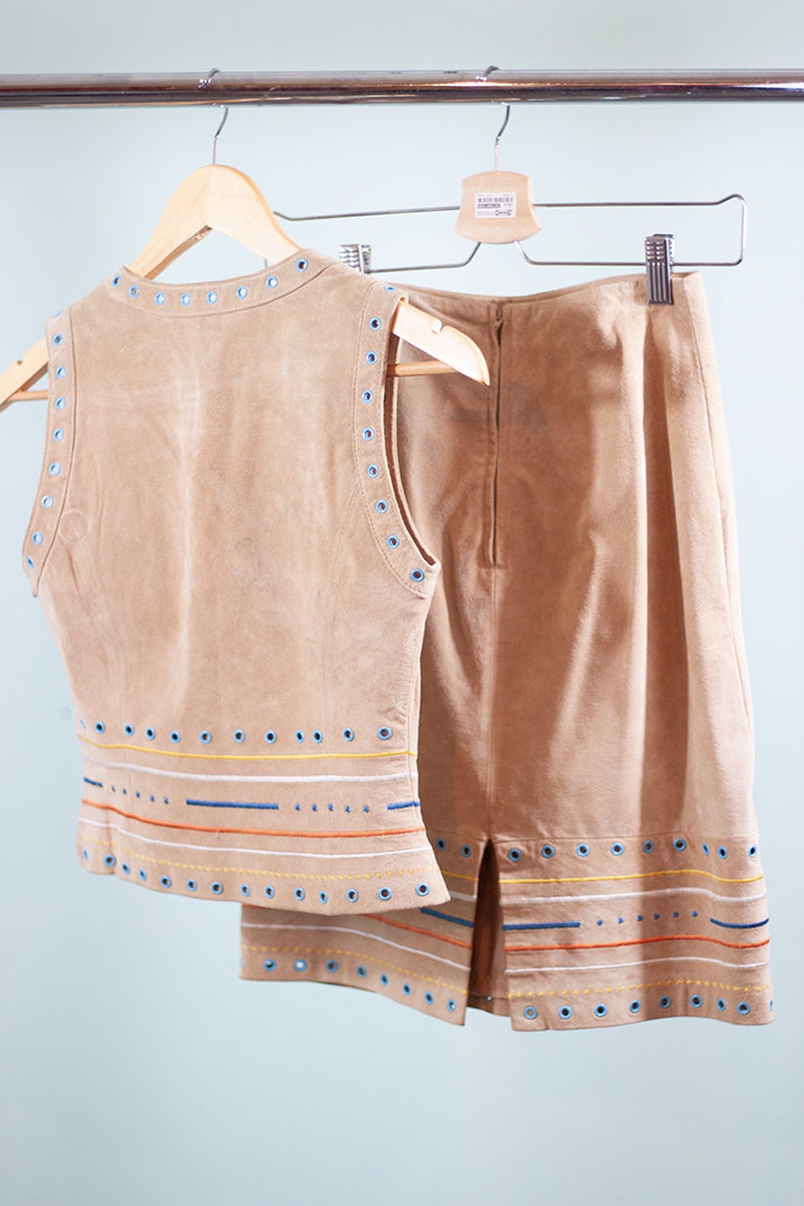 Suede Skirt Set Beige Matching Set in Suede With Embroidery Design - Etsy