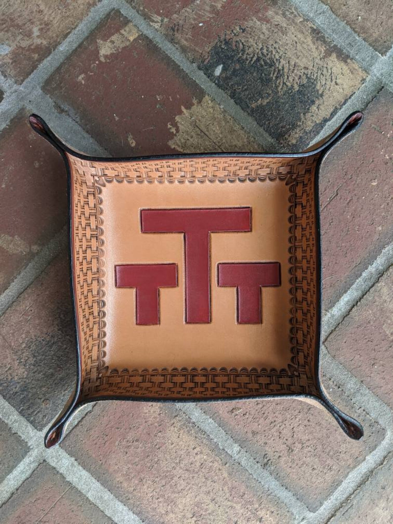 Leather Catch All Valet Tray Basket Bowl Tooled - Etsy