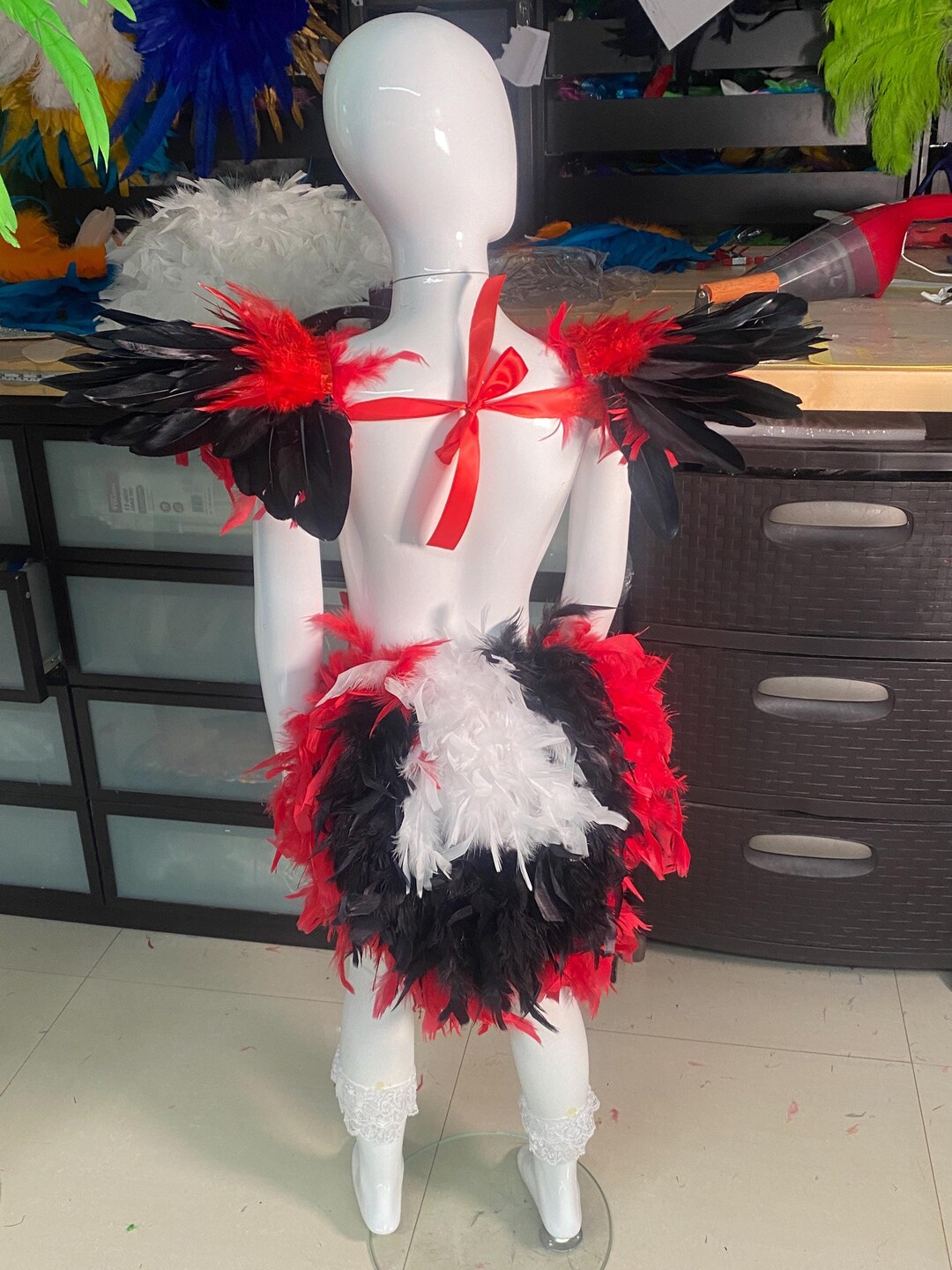 Feather Carnival Costume Set - Red, Black, and White Skirt and Wings - Etsy
