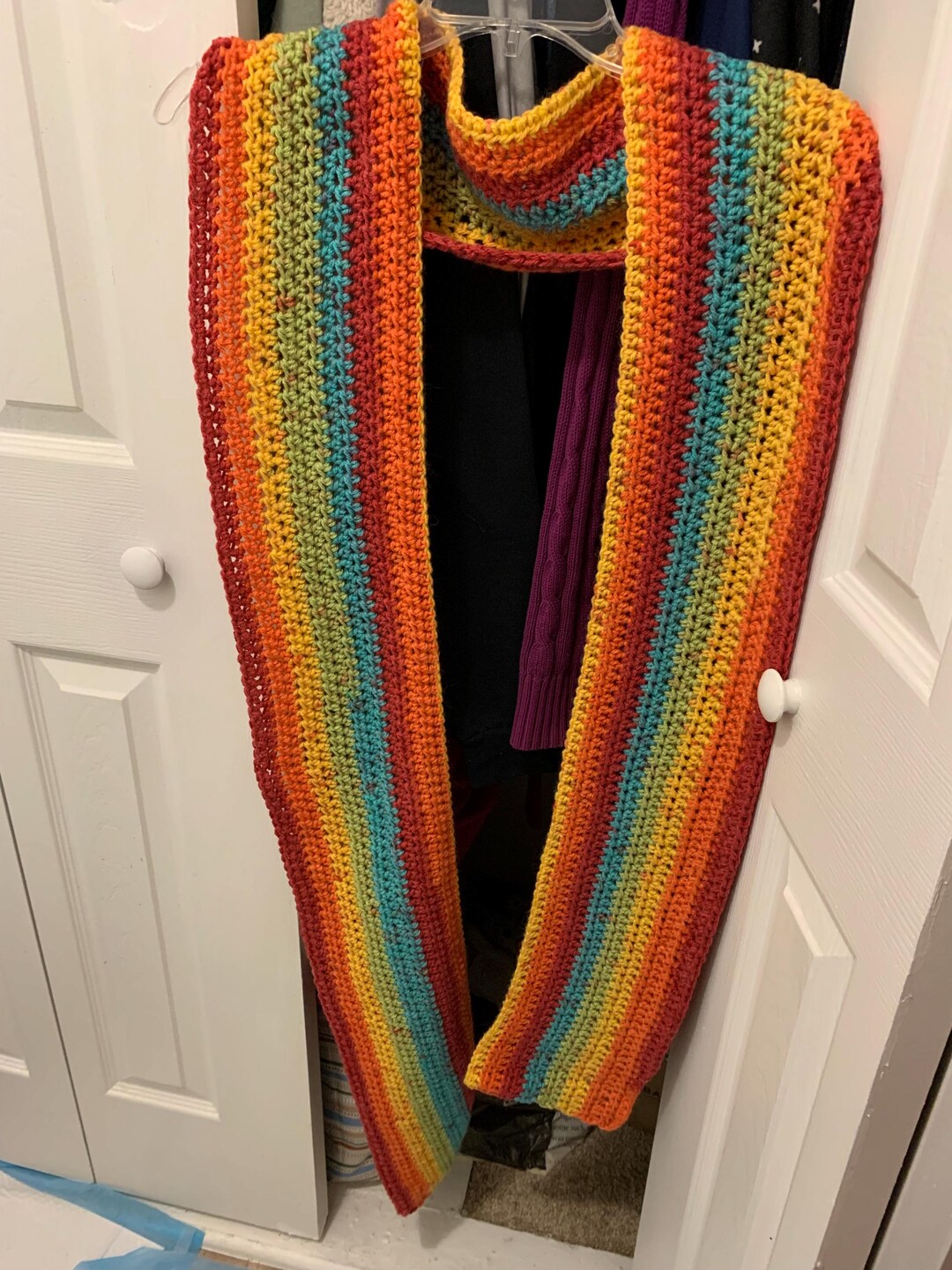 Rainbow Striped Pattern Hand Made Crocheted Scarf - Etsy