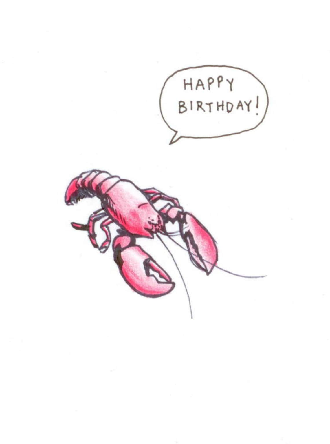 Birthday Card, Lobster Card, Seafood Card, Lobster Illustration ...