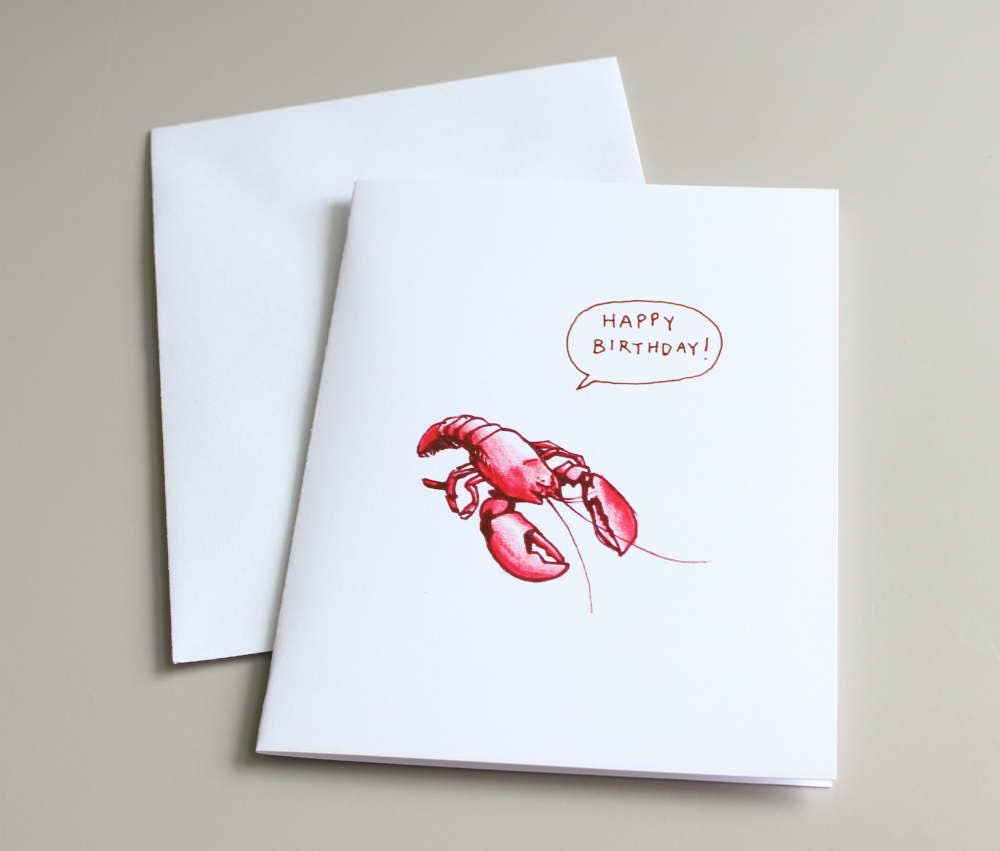 Birthday Card, Lobster Card, Seafood Card, Lobster Illustration ...