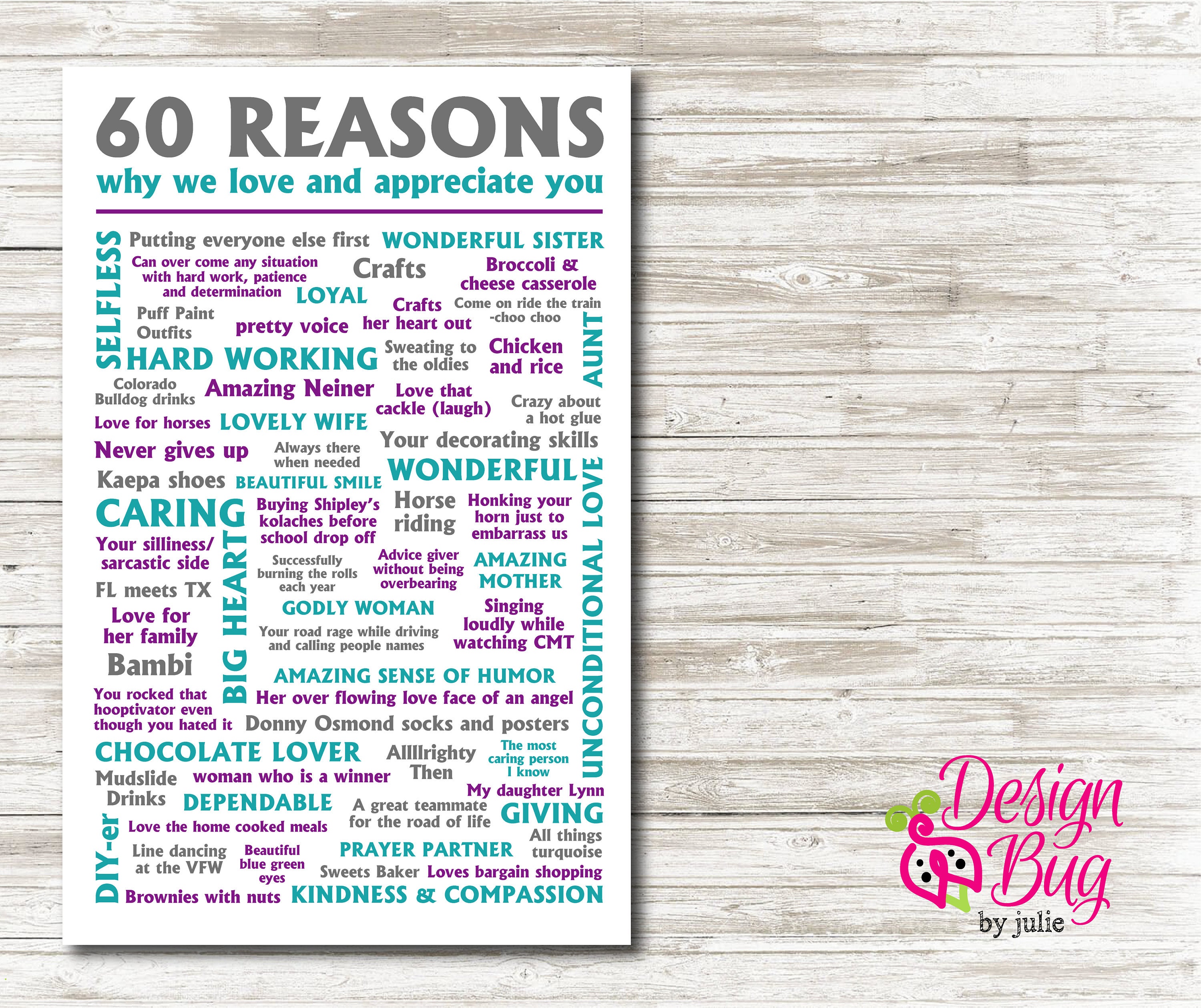 60 Reasons Why We Love You Poster - Etsy UK