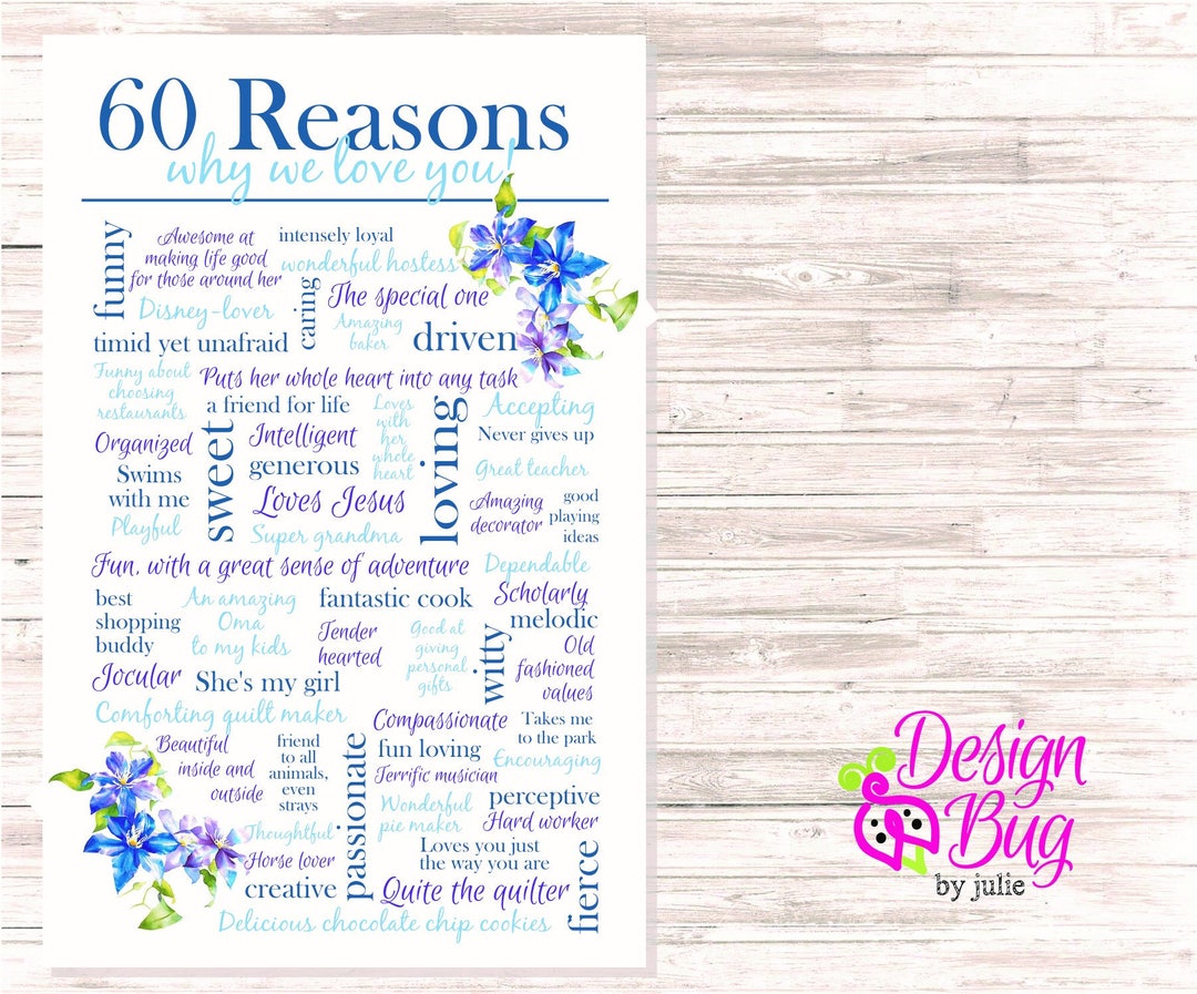 60 Reasons Why We Love You - Poster - Etsy